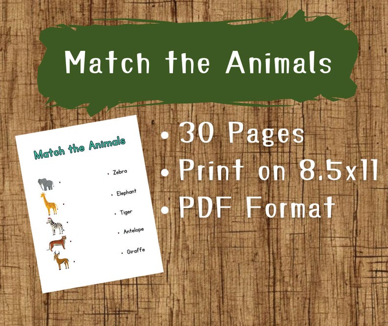 Printable Matching Worksheets, Match the Animals, Kindergarten ...