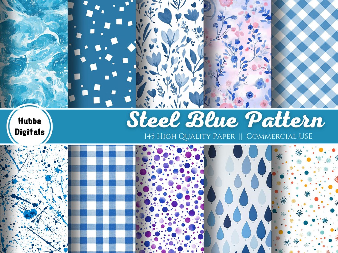 Steel Blue Pattern Watercolor Polka Dot Digital Paper Pack Printable ...
