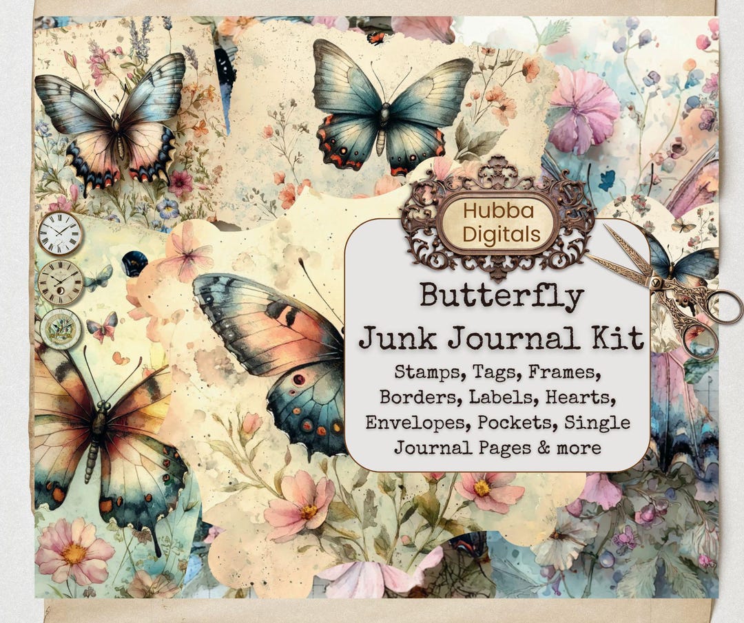 Watercolor Butterfly Junk Journal Kit, Vintage Butterflies Junk Journal ...