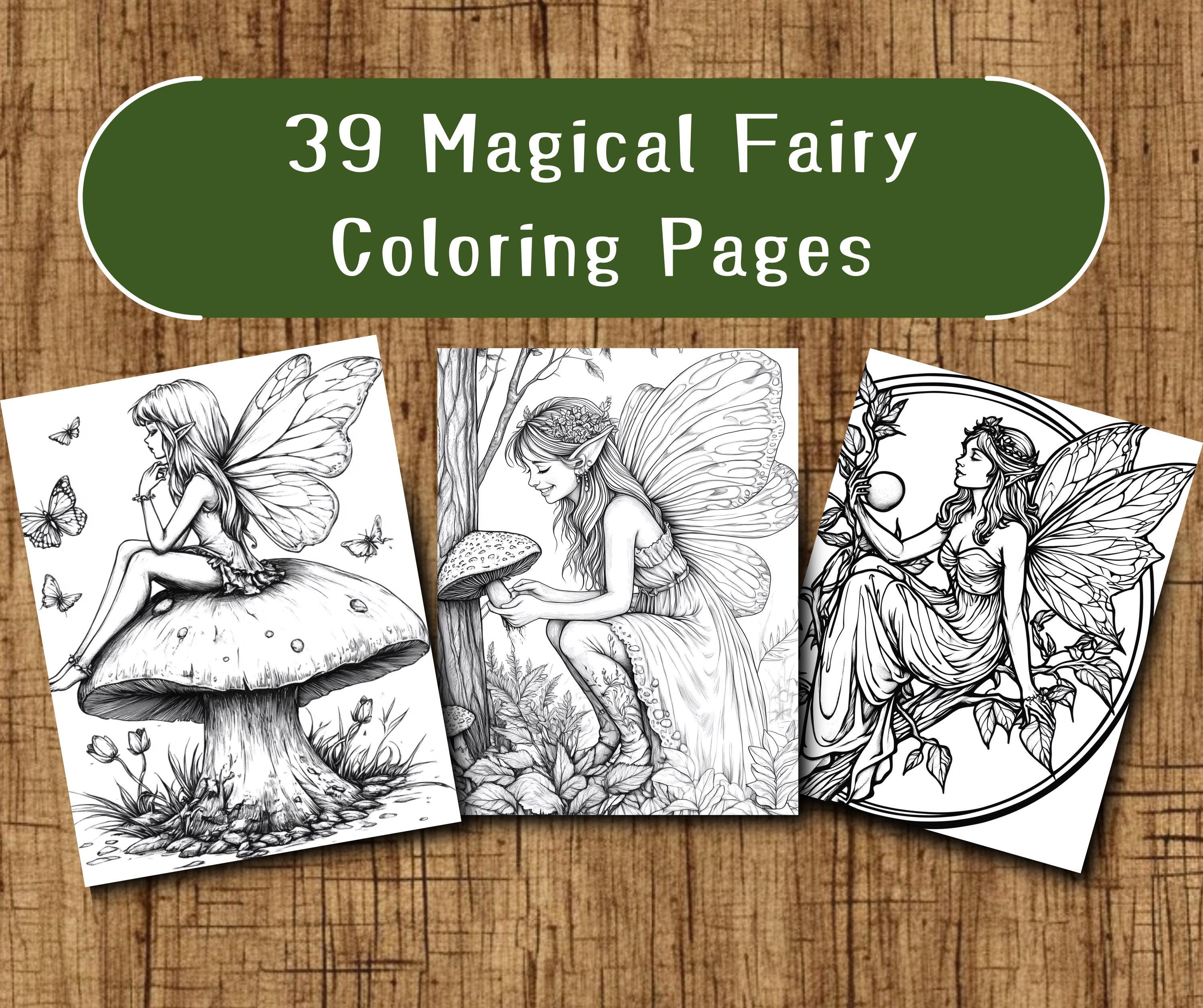 39 Enchanted Fairy Coloring Pages, Adult and Kids Coloring Book ...