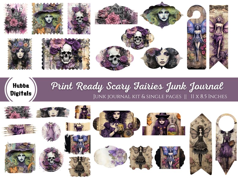 Scary Fairies Junk Journal Kit, MINI Dark Fairies, Holiday Crafting Printable Kit, Fairy ...