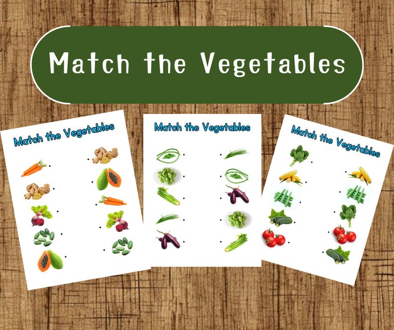 Printable Matching Worksheets, Match the Vegetables, Kindergarten ...