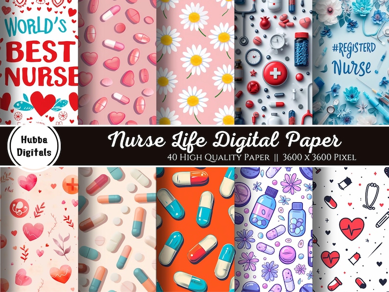 NURSE LIFE, 40 Nurse Seamless Repeat Pattern, Retro Healthcare, Medical ...