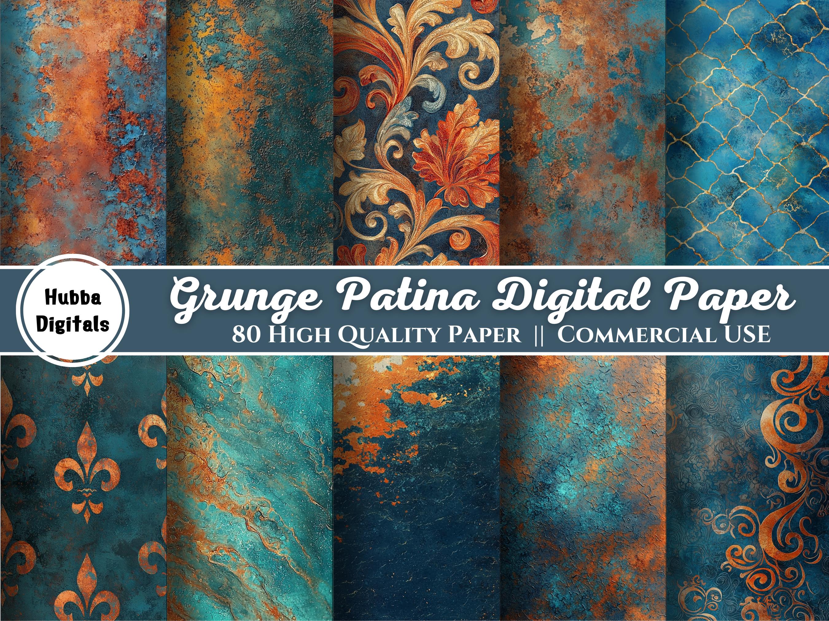 Grunge Patina Digital Paper, Antique Copper Textures, Damask Printable ...