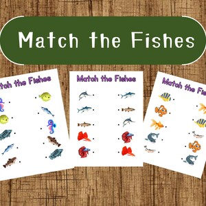 Printable Matching Worksheets, Match the Fishes, Kindergarten Preschool ...