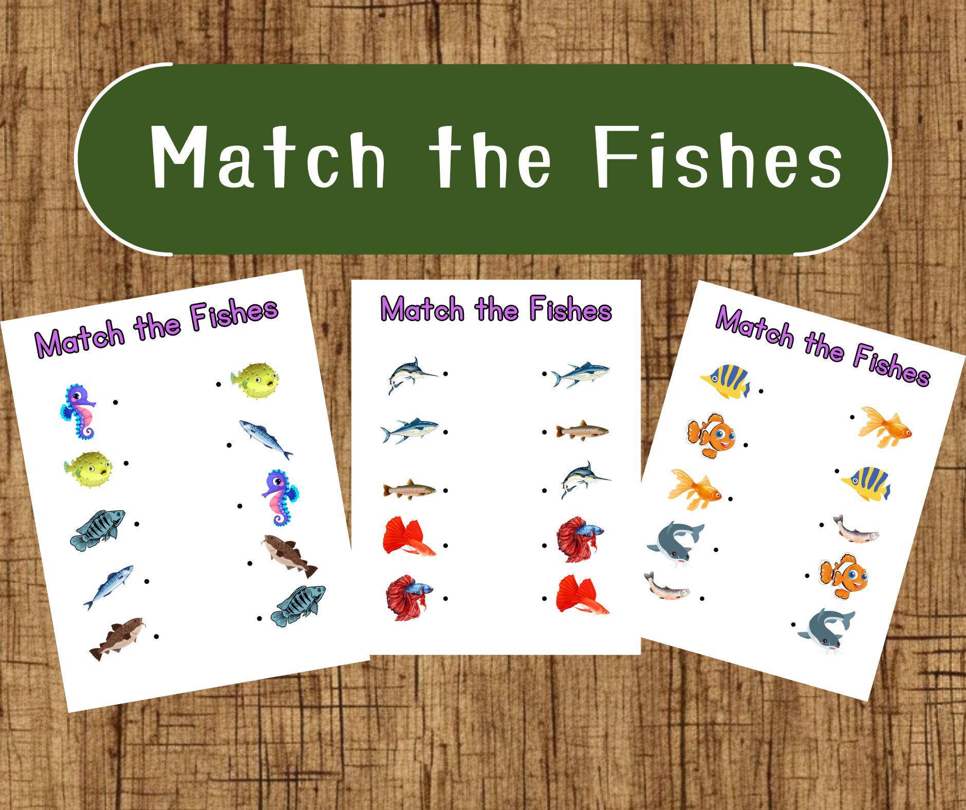 Printable Matching Worksheets, Match the Fishes, Kindergarten Preschool ...