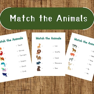 Printable Matching Worksheets, Match the Animals, Kindergarten ...
