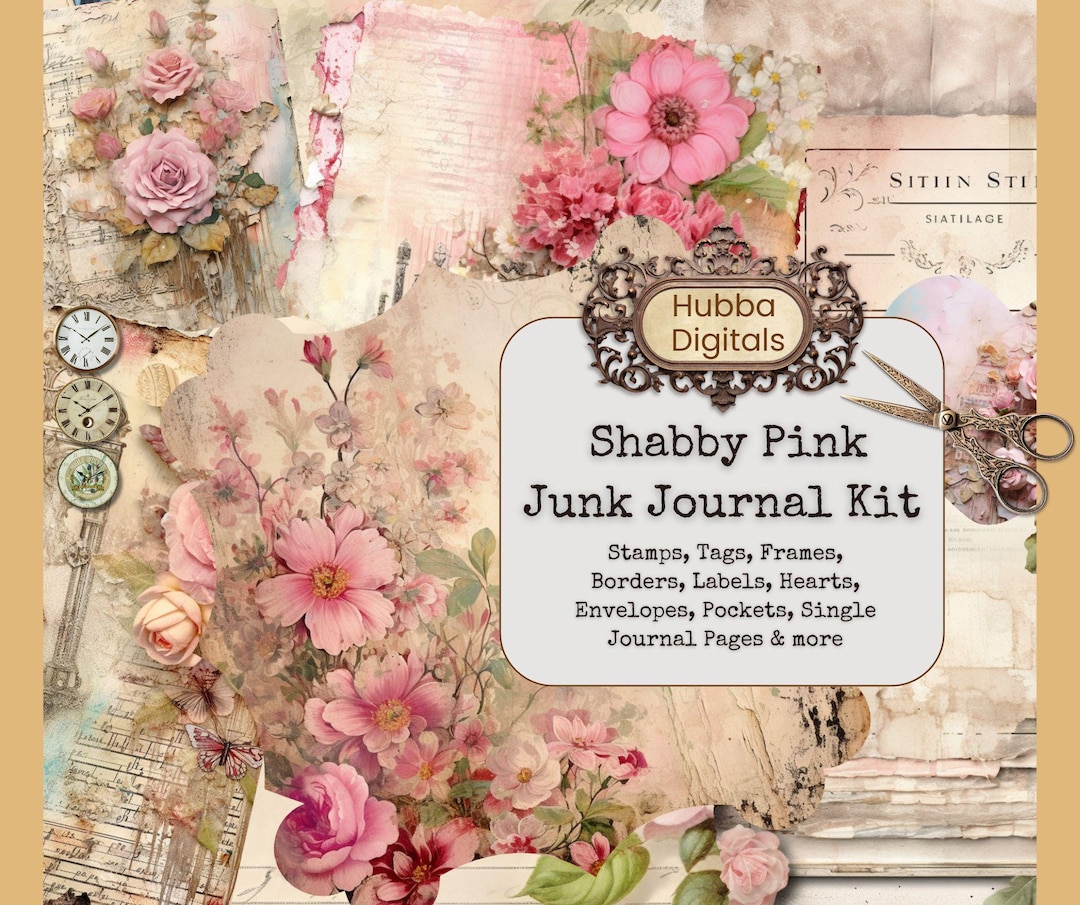 Shabby Pink Floral Journal Kit, Junk Journal, Pages, Shabby, Pink ...