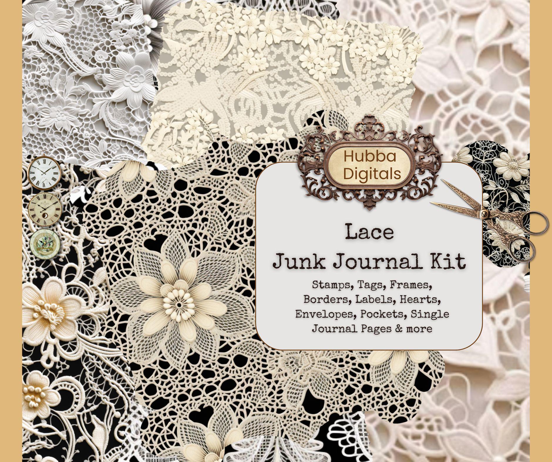 Lace Junk Journal Kit, Digital Paper Background for Scrapbook, Lace ...