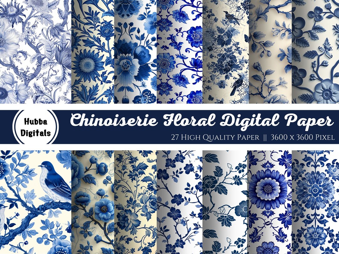 Chinoiserie Floral Digital Paper, 27 Seamless French Flower Patterns ...