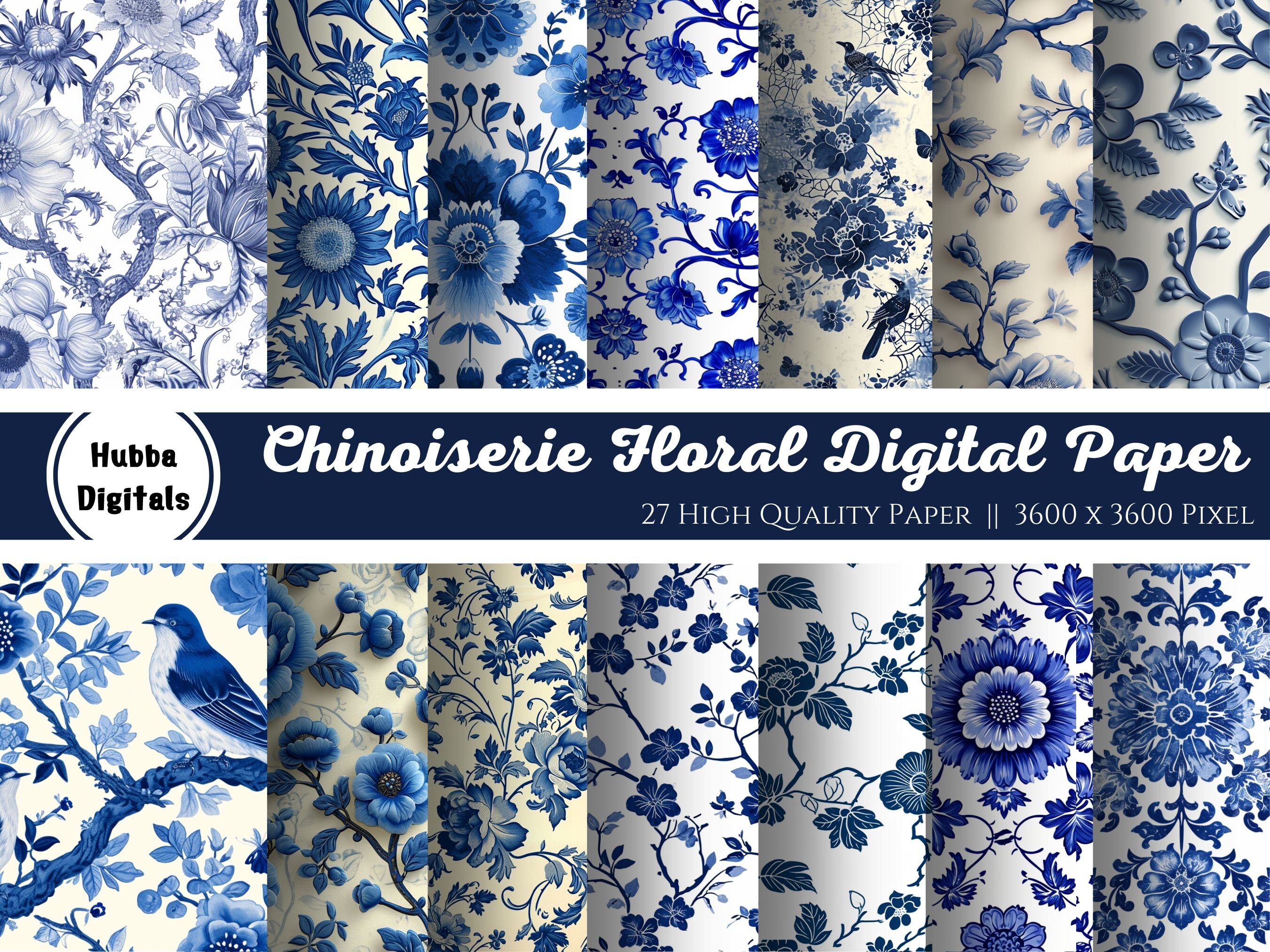 Chinoiserie Floral Digital Paper, 27 Seamless French Flower Patterns ...