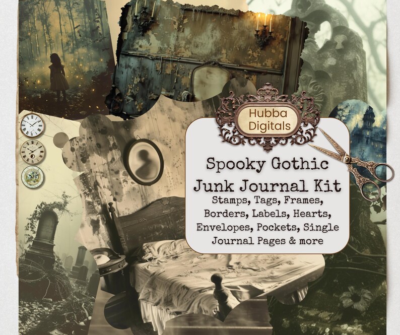 Spooky Gothic Junk Journal Kit, Instant Download, Digital Scrapbook ...