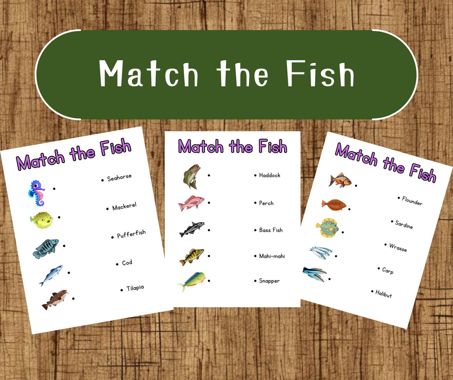 Printable Matching Worksheets, Match the Fish, Kindergarten Preschool ...