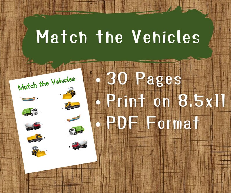 Printable Matching Worksheets, Match the Vehicles, Kindergarten ...