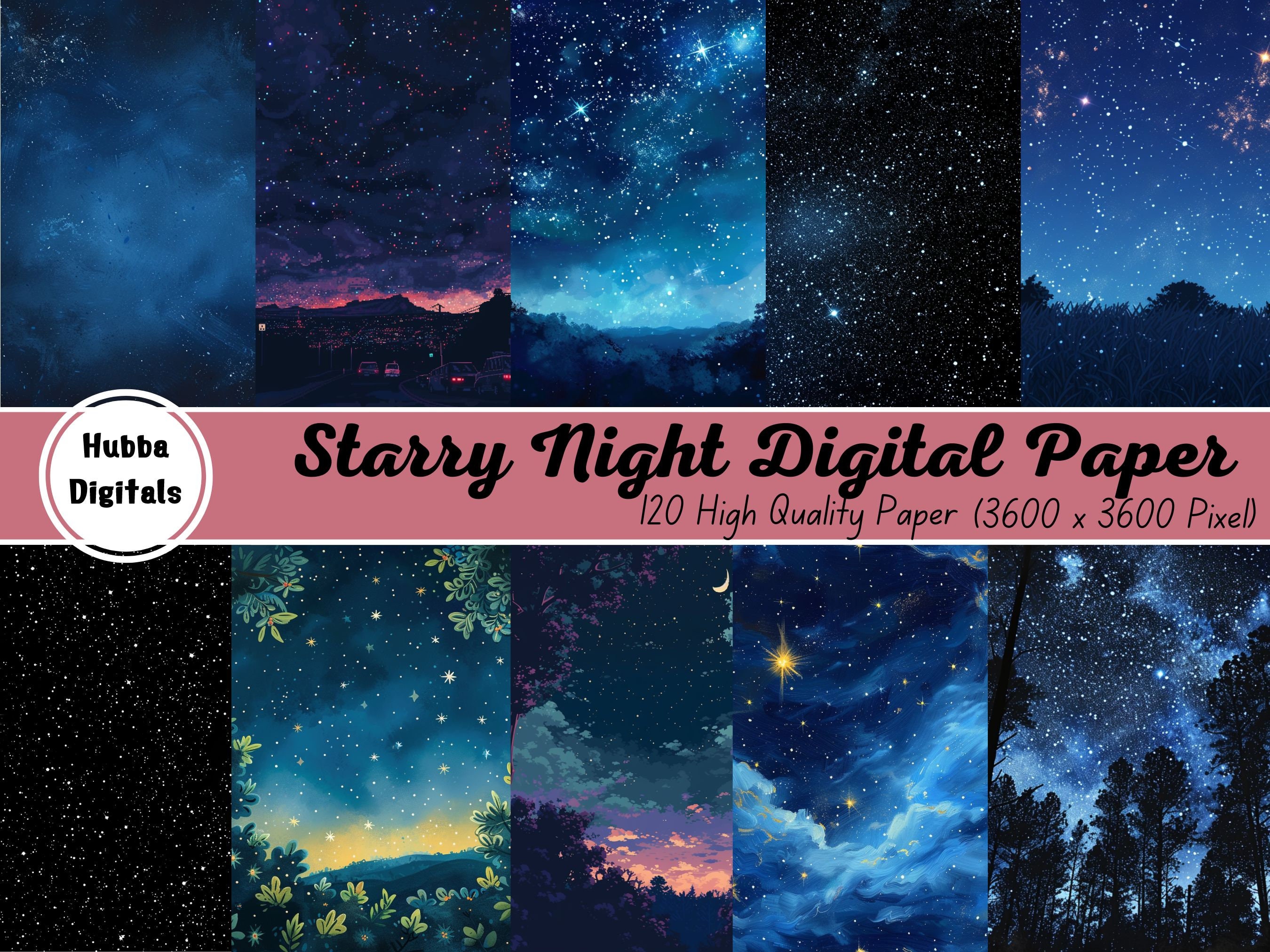 Starry Night Digital Paper, Blue Watercolour Texture, Night Sky Texture ...