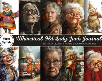 Whimsical Old Lady Junk Journal Pages, 119 Funny Quirky Old Woman ...