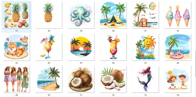 Sunny Beach Day Clipart Bundle, Watercolor Summer, Cute Undersea ...