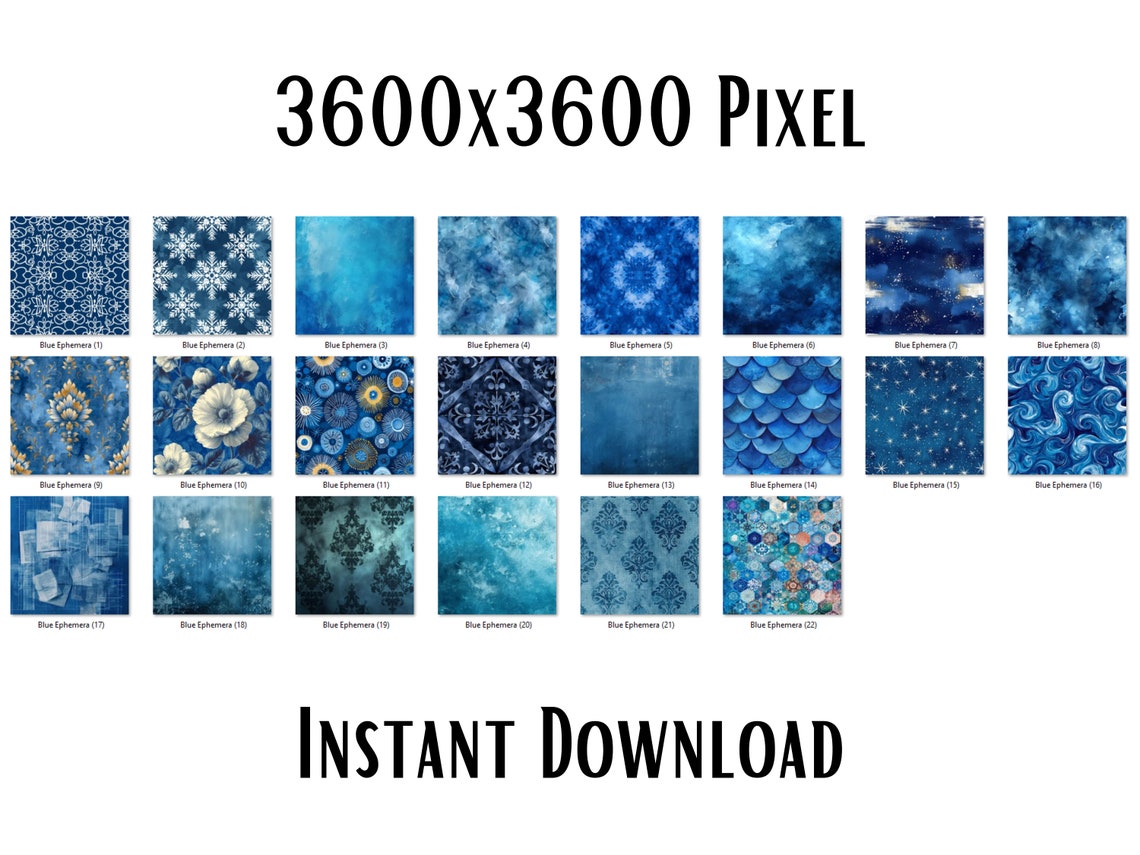 Blue Ephemera Digital Paper, 22 Old Paper Textures, Instant Download ...
