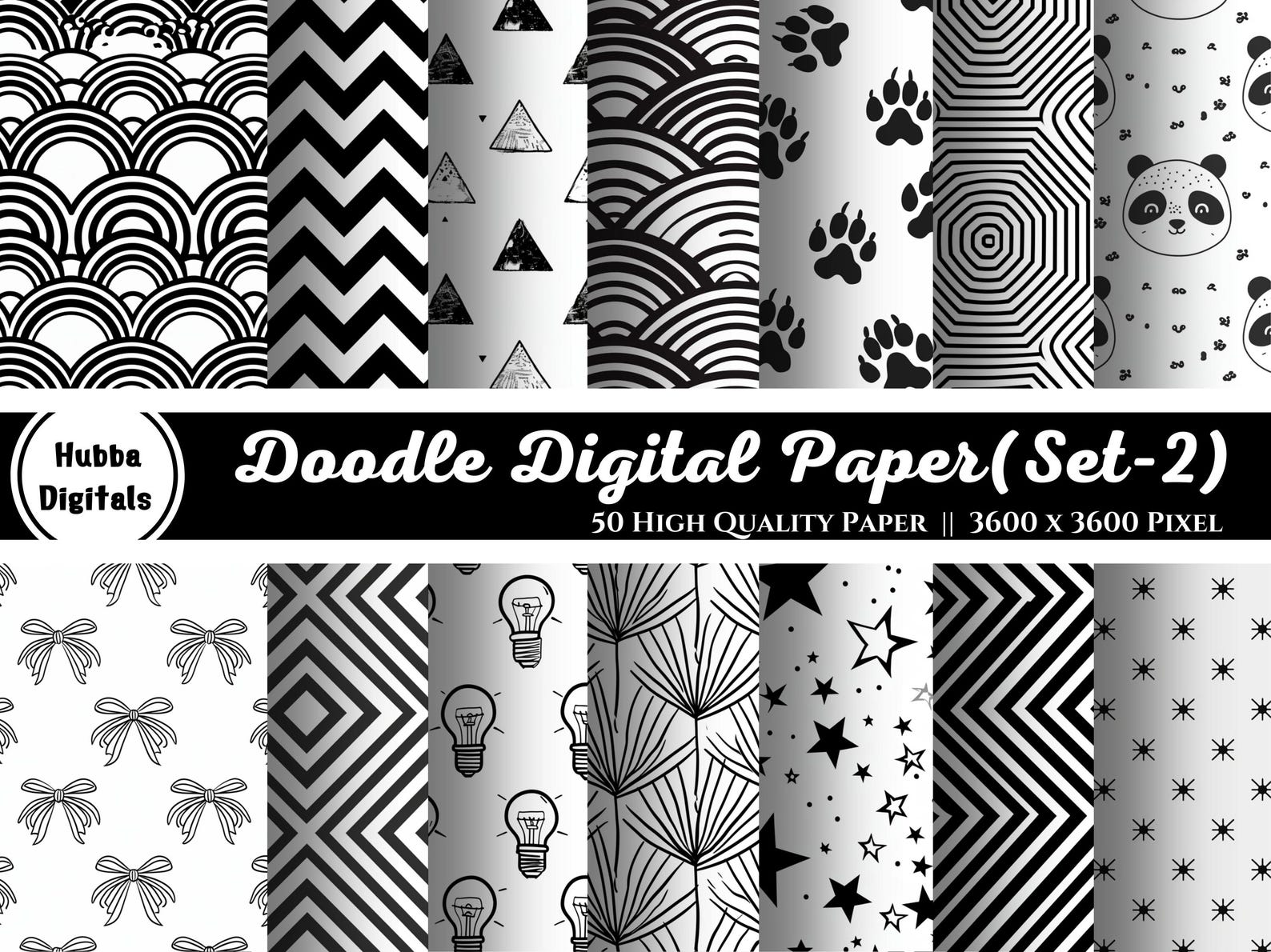 Black and White Doodle Digital Paper Pack| 50 Patterns Scrapbooking ...