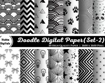 Black and White Doodle Digital Paper Pack| 50 Patterns Scrapbooking ...