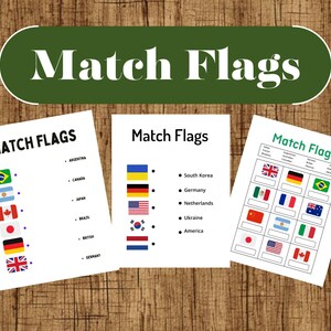 Printable Matching Worksheets, Match the Flag, Kindergarten Preschool ...