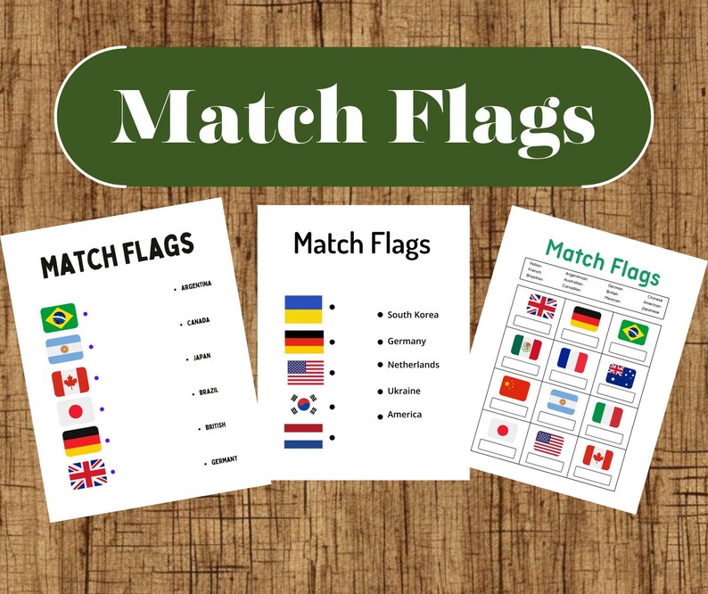 Printable Matching Worksheets, Match the Flag, Kindergarten Preschool ...