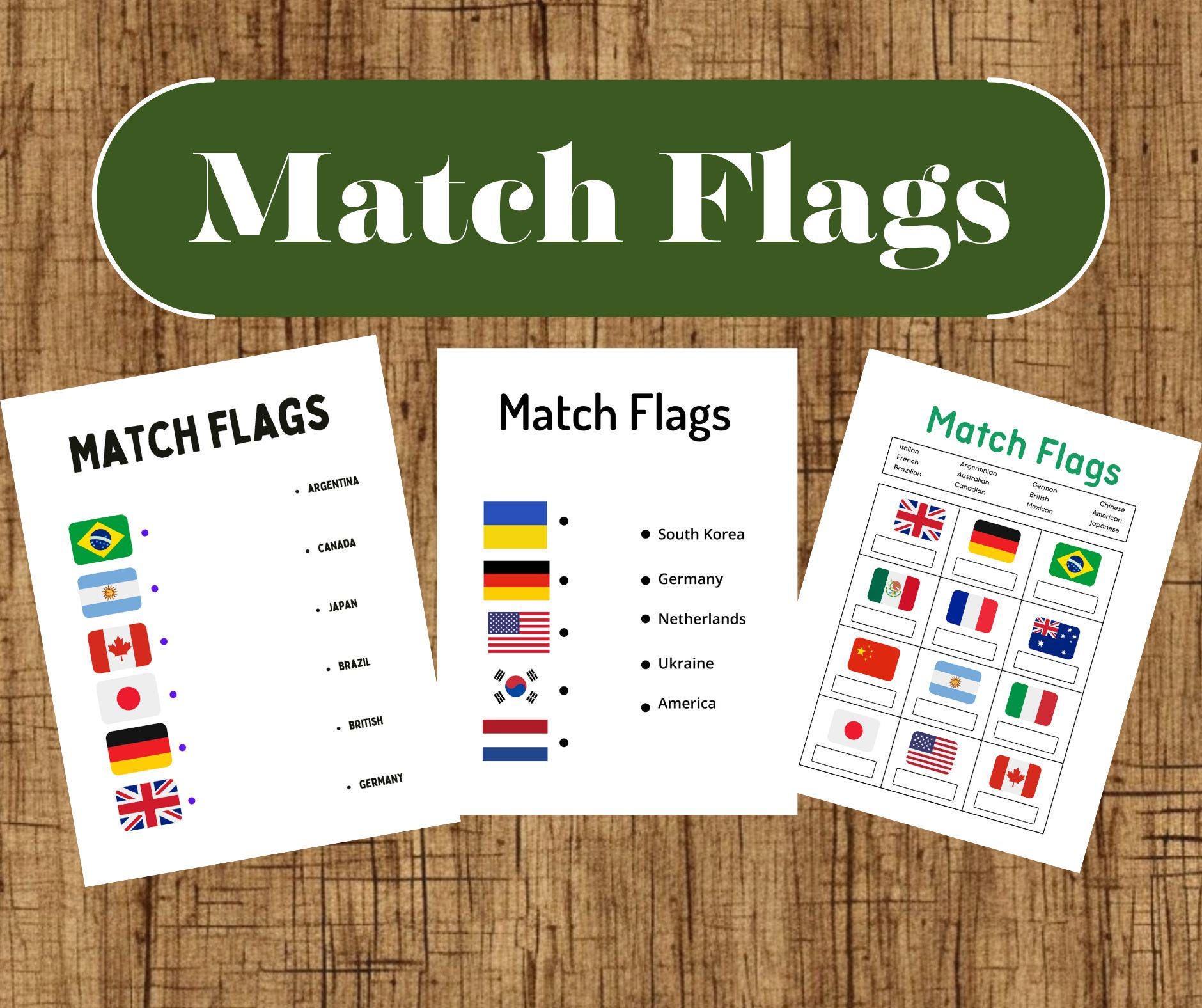 Printable Matching Worksheets, Match the Flag, Kindergarten Preschool ...