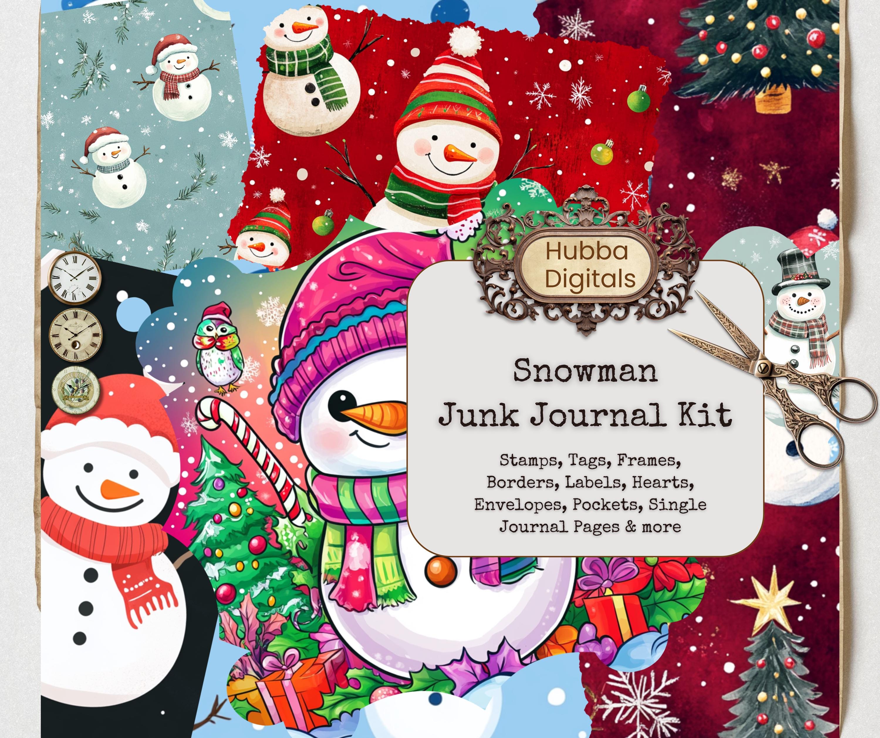 Snowman Digital Paper Graphics Junk Journal Kit Pattern Instant ...