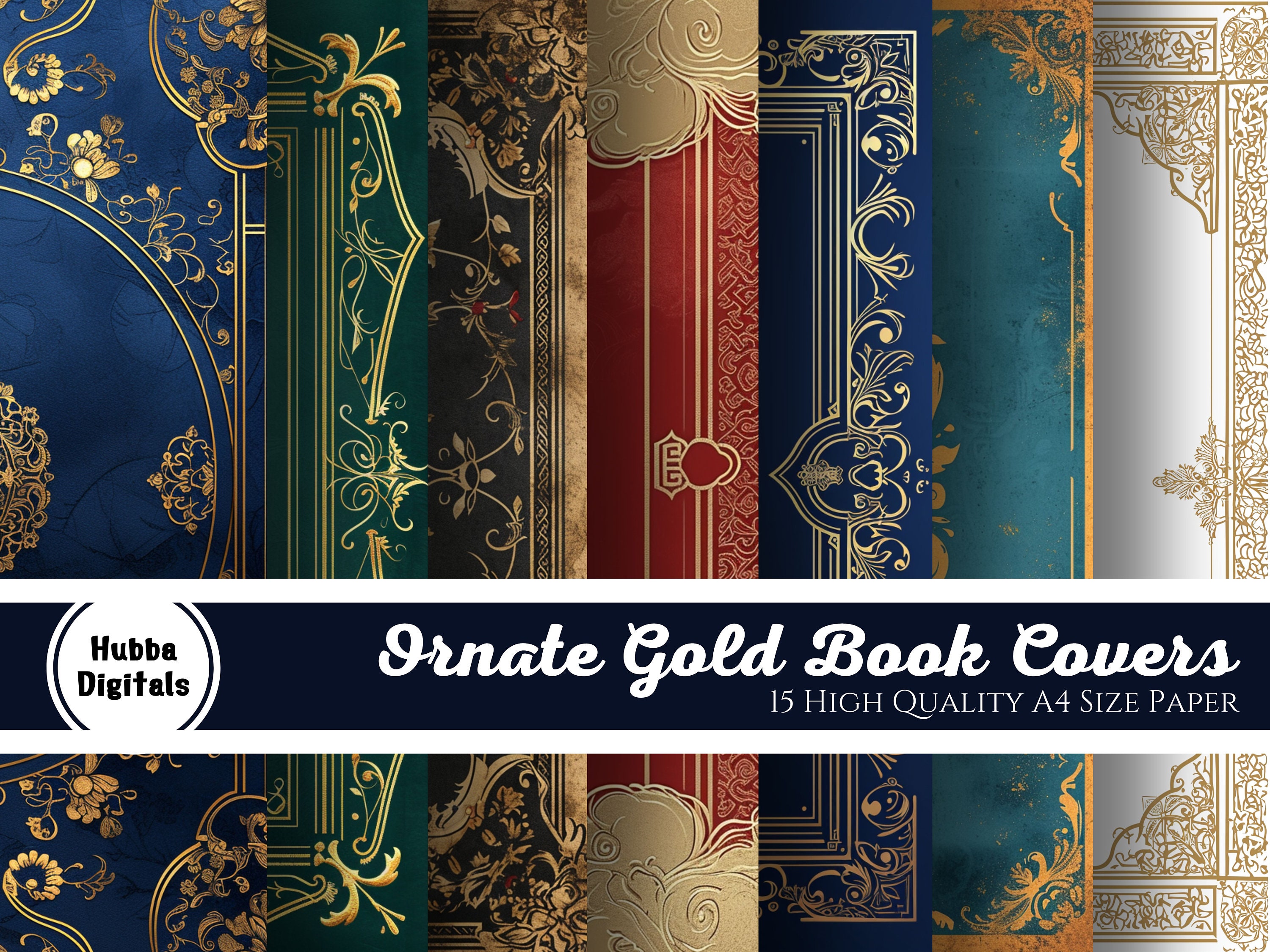 Ornate Gold Book Covers, 15 Printable Decorative Gilded Book Covers, 8. ...