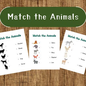 Printable Matching Worksheets, Match the Animals, Kindergarten ...