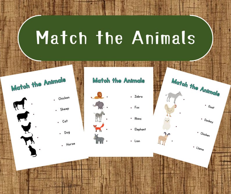 Printable Matching Worksheets, Match the Animals, Kindergarten ...