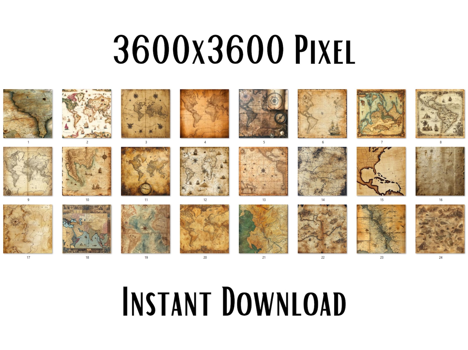 Antique Maps Digital Paper, 24 Vintage Maps, World Map Scrapbook Paper ...