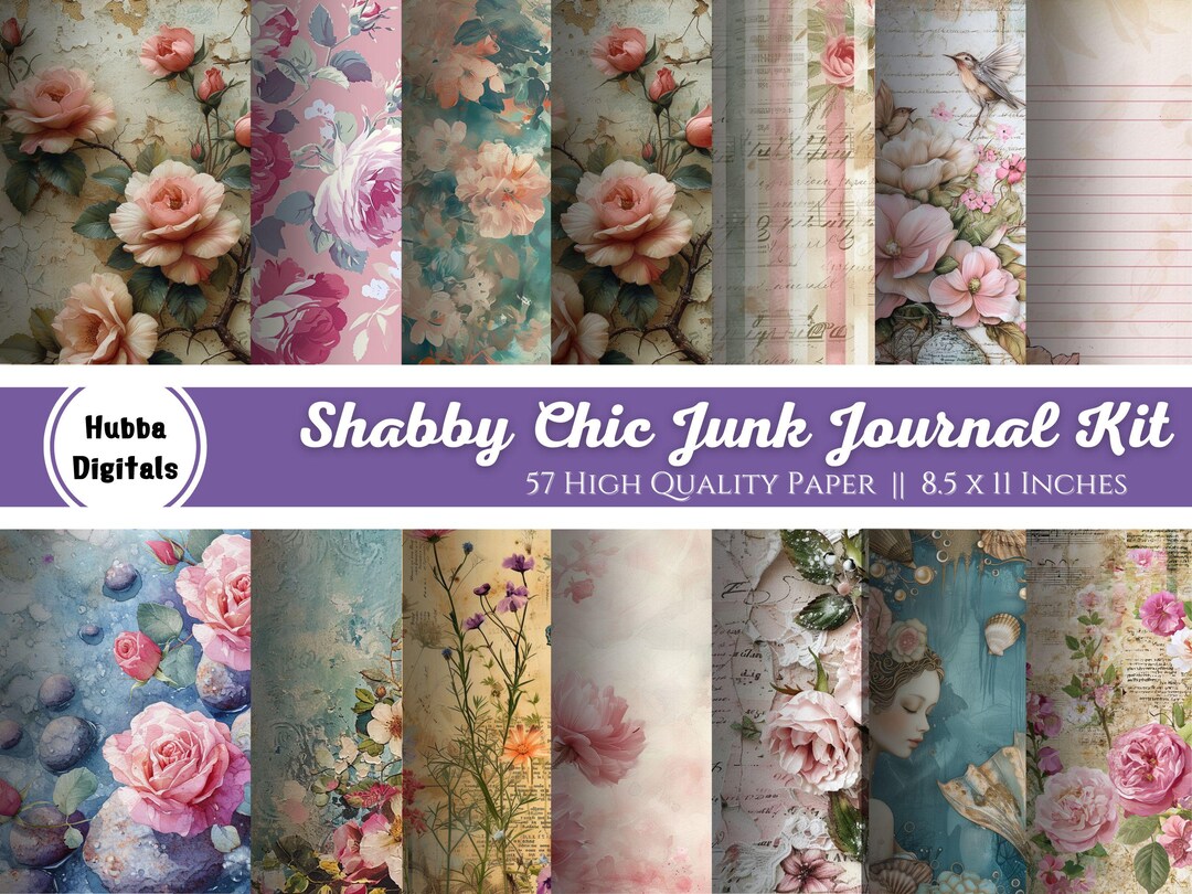 Shabby Chic Junk Journal Kit | Journal Pages, Papers, Ephemera, Tags ...
