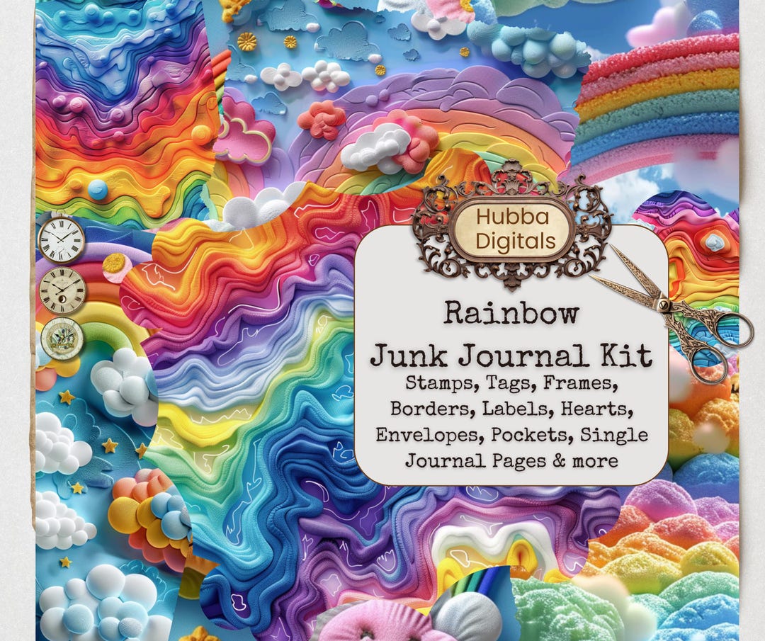 Rainbow Junk Journal Pages, Card, Tag, Paper Pack, Digital Paper ...