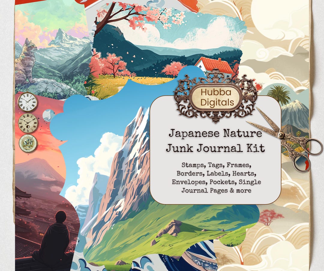 Japanese Nature Junk Journal Kit, Bujo Journal, Wave Pattern, Cherry ...
