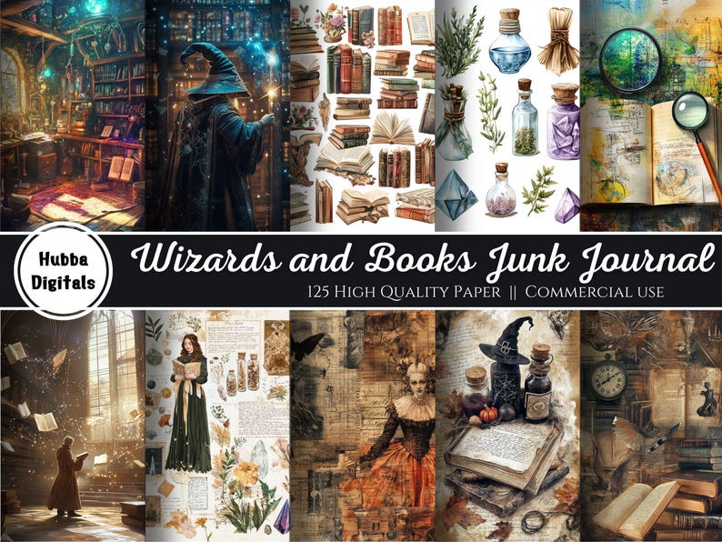 Wizards and Books Junk Journal Digital Kit Printable, Wizard Digital ...