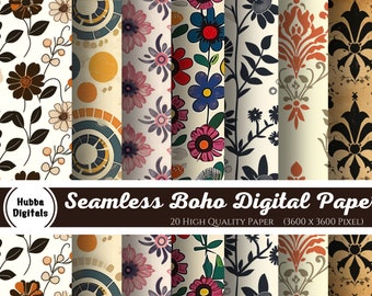 10 Boho Seamless Digital Papers, Spring Floral, Daisy, Spring Flowers ...
