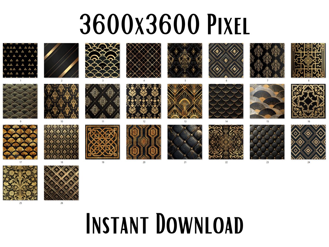 Art Deco Digital Paper, 26 Seamless Retro Art Deco Patterns in Black ...