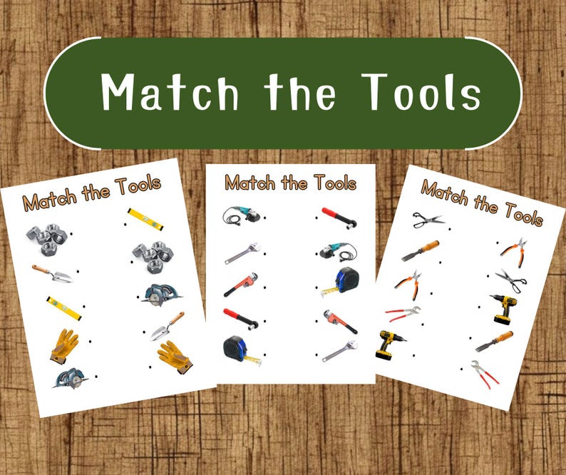 Printable Matching Worksheets, Match the Tools, Kindergarten Preschool ...
