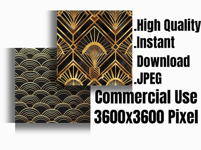 Art Deco Digital Paper, 26 Seamless Retro Art Deco Patterns in Black ...