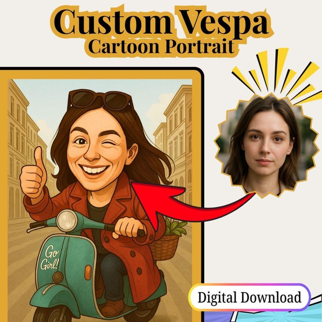 Custom Vespa Cartoon Portrait | Personalised Scooter Art | Vespa ...
