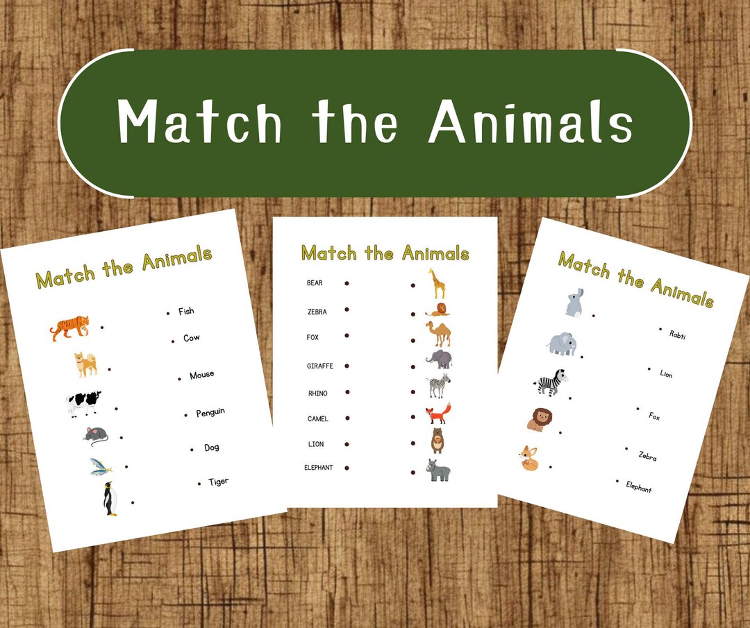 Printable Matching Worksheets, Match the Animals, Kindergarten ...