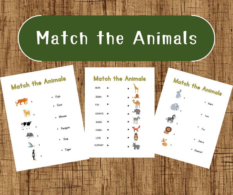 Printable Matching Worksheets, Match the Animals, Kindergarten ...