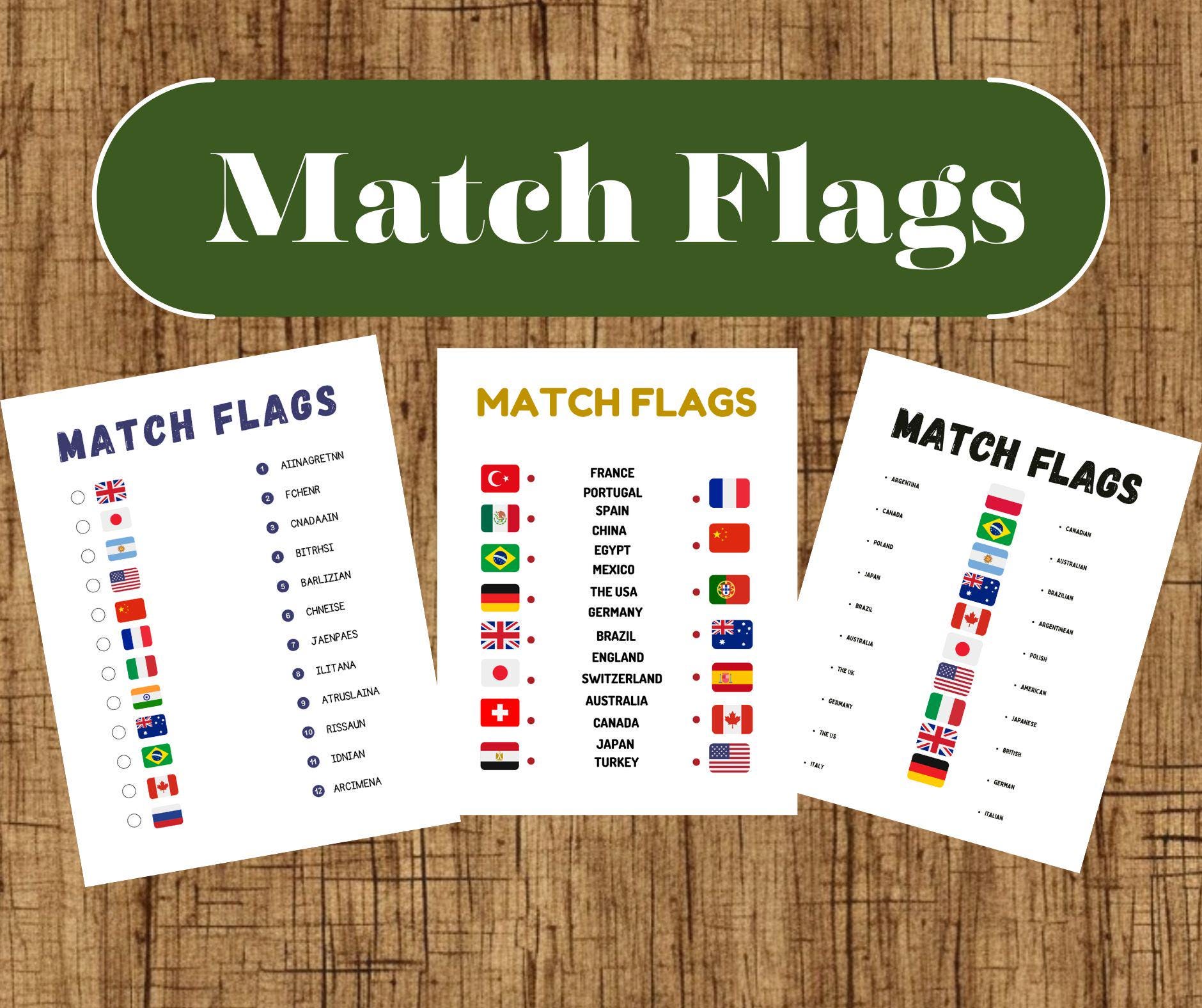 Printable Matching Worksheets, Match the Flag, Kindergarten Preschool ...