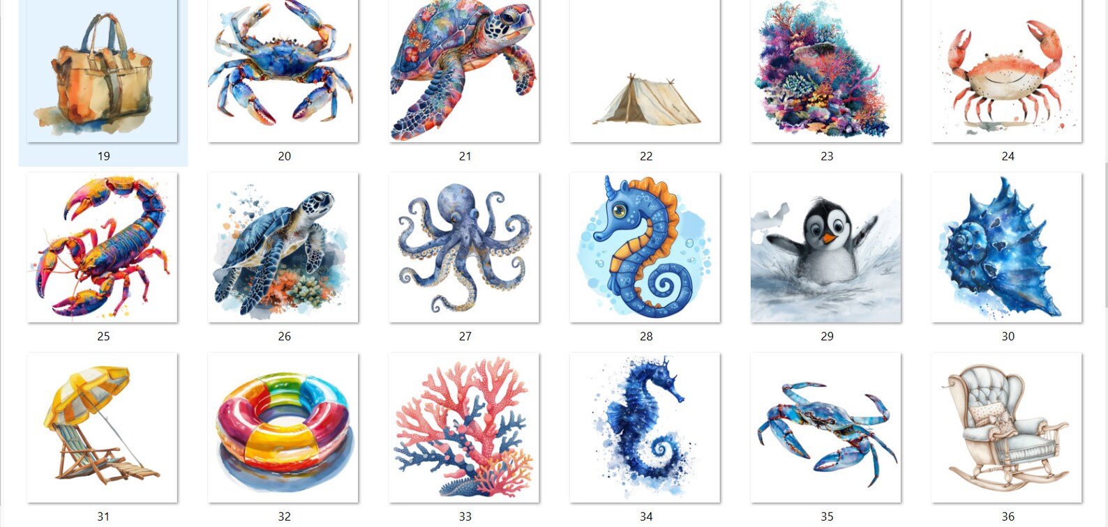 Sunny Beach Day Clipart Bundle, Watercolor Summer, Cute Undersea ...