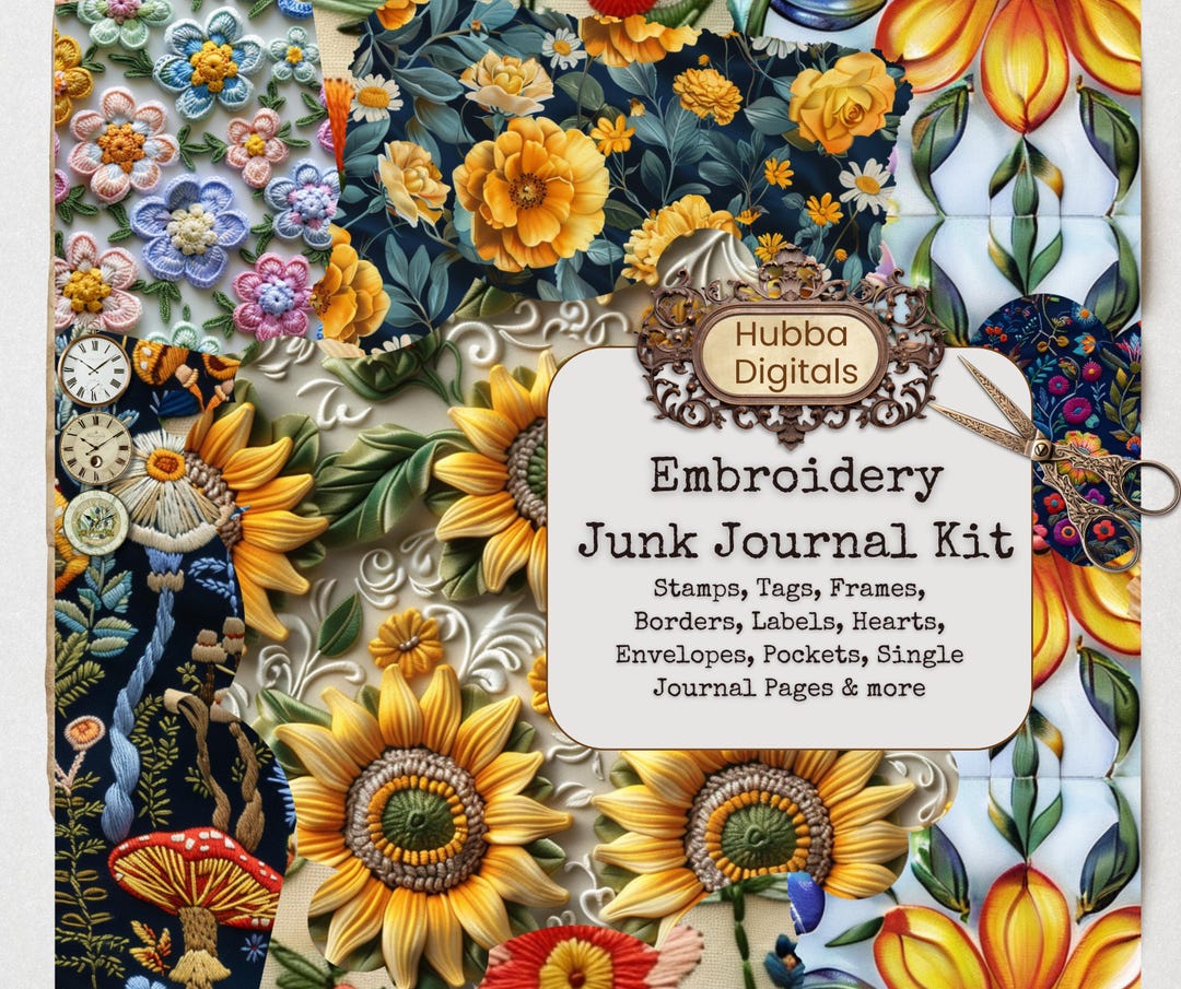 Embroidery Junk Journal Kit, Seamless Digital Patterns, Big Bundle ...