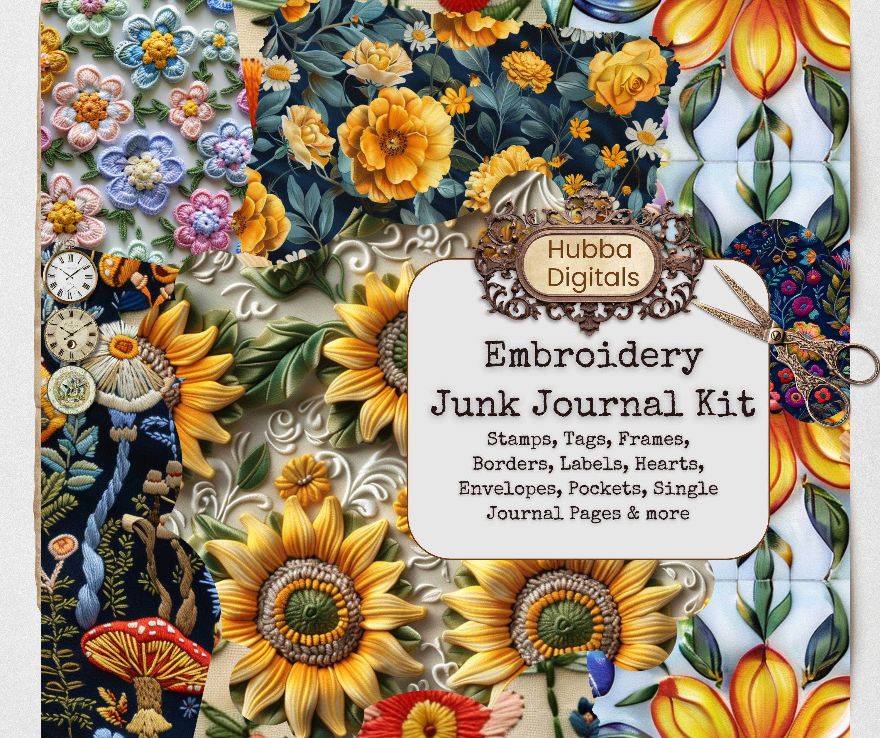 Embroidery Junk Journal Kit, Seamless Digital Patterns, Big Bundle ...