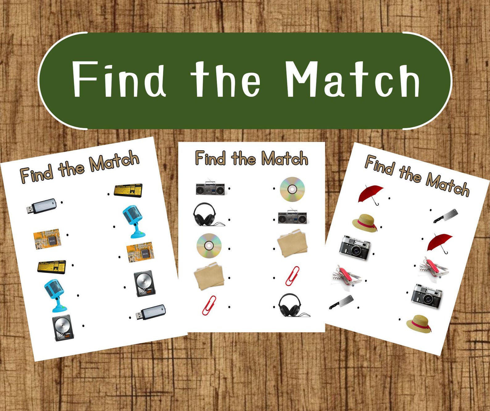 Printable Matching Worksheets, Find the Match, Kindergarten Preschool ...