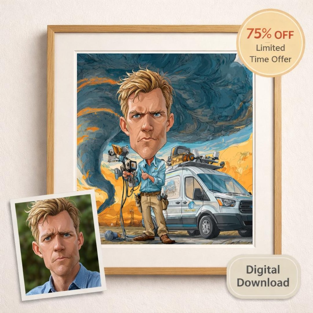 Custom Storm Chaser Caricature Portrait Weather Tornado Art ...