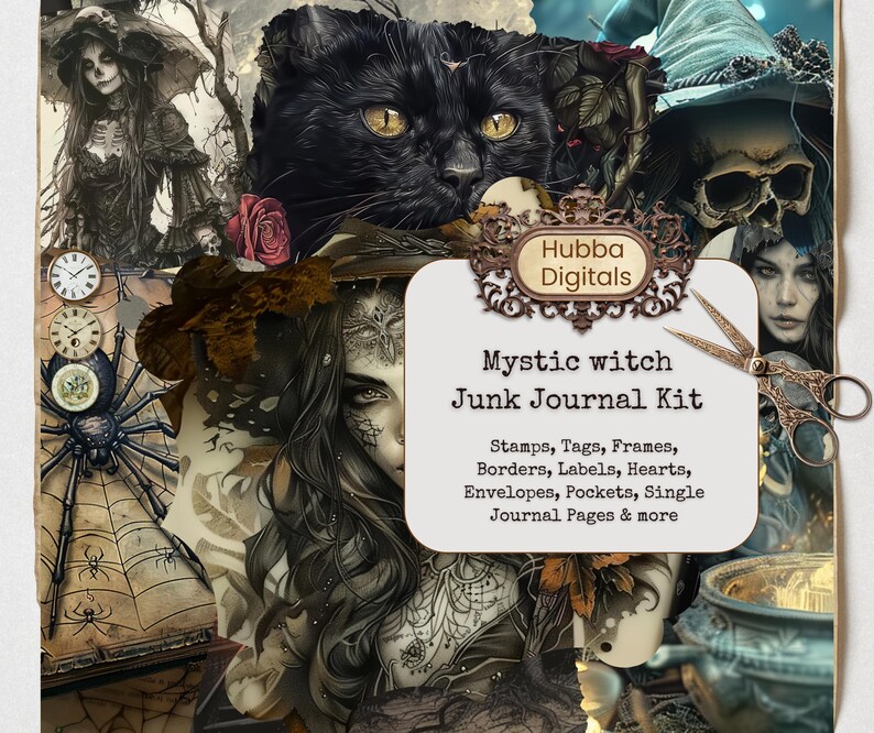 Mystic Witch Junk Journal Kit, Digital Scrapbook Paper Kit, Creepy ...